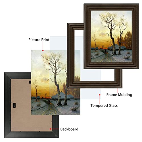 Space Art Deco, 11x14 Ornate Picture Frame Without Mat for 11x14 Photo,Shatter-Resistant Glass Sawtooth Hangers Wall Mount Display(Color Brown)