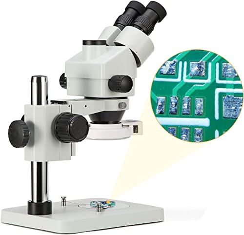SWIFT Professional Trinocular Stereo Zoom Microscope,WF10X Eyepieces,3.5X-90X,0.7X-4.5X Zoom Objective,56-Bulb LED Ring Light, 0.5X 2.0X Barlow Lenses,Large Pillar-Style Table Stand