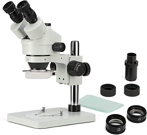 SWIFT Professional Trinocular Stereo Zoom Microscope,WF10X Eyepieces,3.5X-90X,0.7X-4.5X Zoom Objective,56-Bulb LED Ring Light, 0.5X 2.0X Barlow Lenses,Large Pillar-Style Table Stand