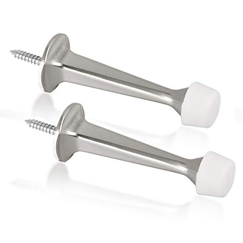 KOVOSCH Solid Rigid Door Stops with Soft Rubber Tips - Heavy Duty Durable Door Stoppers Wall Protector（Satin Nickel,2 Pack）