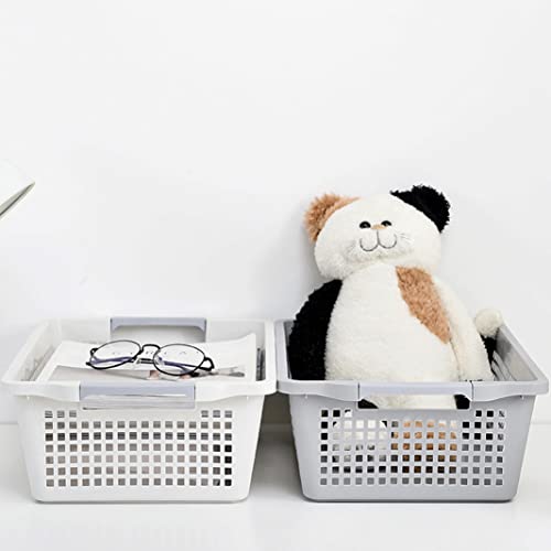 LOSYHU 6Pack Plastic Storage Baskets, Woven Plastic Baskets, Gray Small Weave Bins Organizer for Kitchens, Cabinets, Bathrooms, Bedrooms, Countertop, under Sink or on Shelves (11.2"x7.5"x3.8")