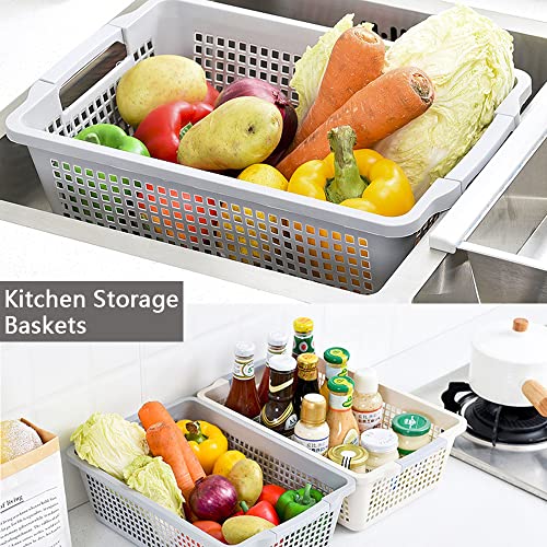 LOSYHU 6Pack Plastic Storage Baskets, Woven Plastic Baskets, Gray Small Weave Bins Organizer for Kitchens, Cabinets, Bathrooms, Bedrooms, Countertop, under Sink or on Shelves (11.2"x7.5"x3.8")