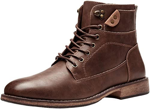 Vostey Men's Motorcycle Boots Business Waterproof Ankle Boots Casual Oxford Boots for Men (BMY8061 Brown 10.5)