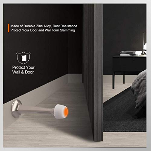 KOVOSCH Solid Rigid Door Stops with Soft Rubber Tips - Heavy Duty Durable Door Stoppers Wall Protector(Satin Nickel,2 Pack)
