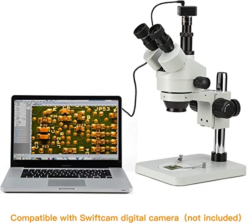 SWIFT Professional Trinocular Stereo Zoom Microscope,WF10X Eyepieces,3.5X-90X,0.7X-4.5X Zoom Objective,56-Bulb LED Ring Light, 0.5X 2.0X Barlow Lenses,Large Pillar-Style Table Stand