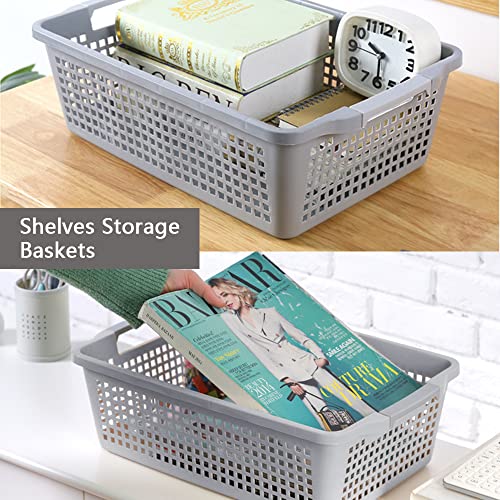 LOSYHU 6Pack Plastic Storage Baskets, Woven Plastic Baskets, Gray Small Weave Bins Organizer for Kitchens, Cabinets, Bathrooms, Bedrooms, Countertop, under Sink or on Shelves (11.2"x7.5"x3.8")
