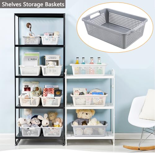 LOSYHU 6Pack Plastic Storage Baskets, Woven Plastic Baskets, Gray Small Weave Bins Organizer for Kitchens, Cabinets, Bathrooms, Bedrooms, Countertop, under Sink or on Shelves (11.2"x7.5"x3.8")