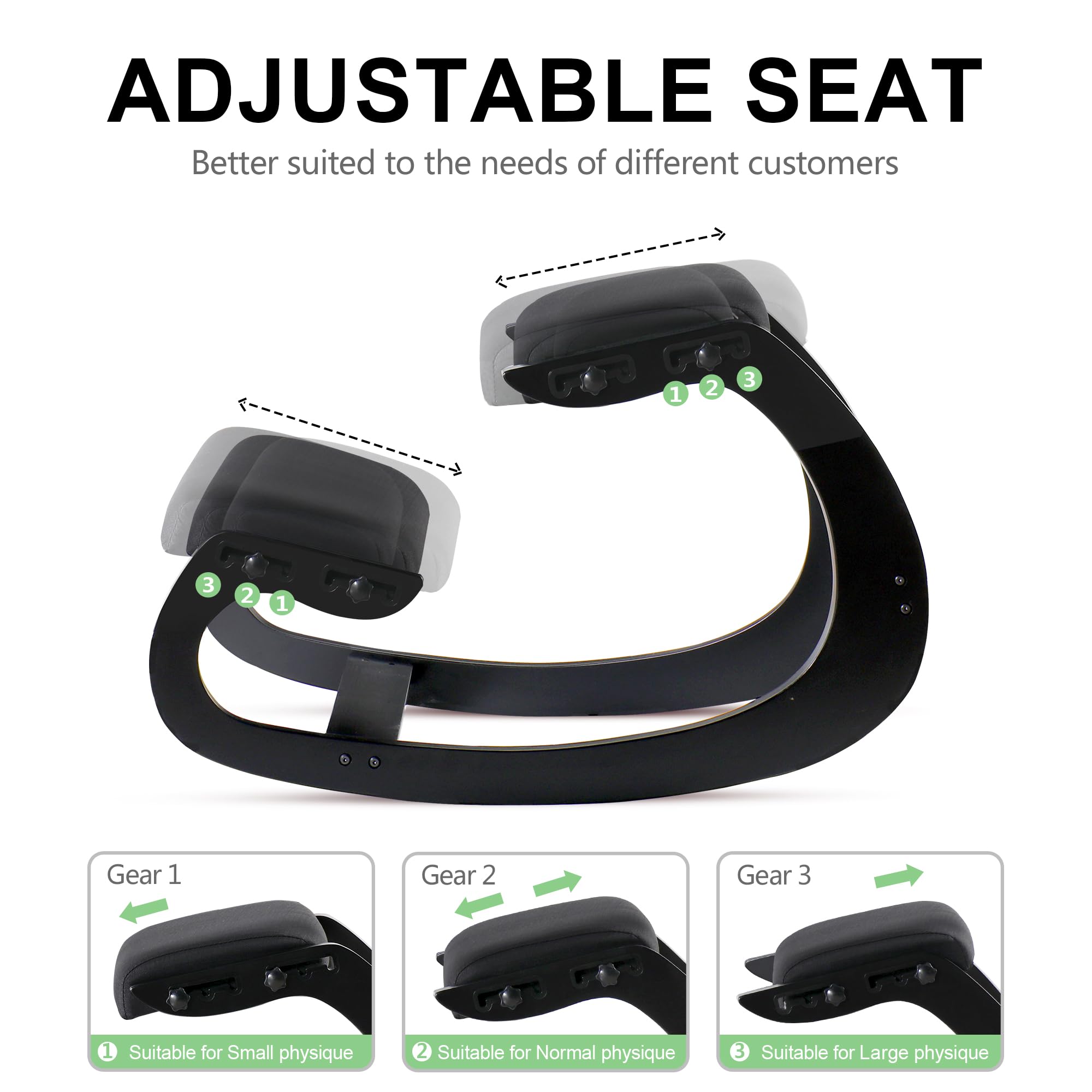 MallVitally Adjustable Kneeling Chair, Wooden Ergonomic Rocking Chair - Improve Your Posture with an Angled Seat for Home,Office(Black)