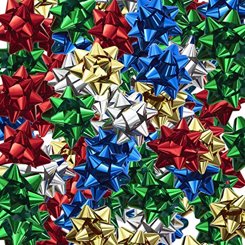 Christmas Ribbon Gift Bows Metallic, 100 Count, (2 Inch, Assorted Colors) for Holiday, Birthdays, Weddings, Baby Showers, Graduations