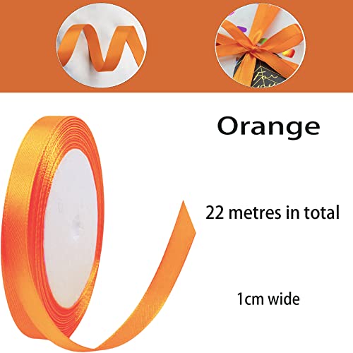 Orange Satin Ribbon Holloween for Gift Wrapping 3/8 inch,25 Yards Continuous Ribbons Roll,Christmas Gift Ribbon Thick Solid Fabric Ribbon for Crafts,Wedding Car,Hair Bow Making,Wreath,Bouquet,Balloons