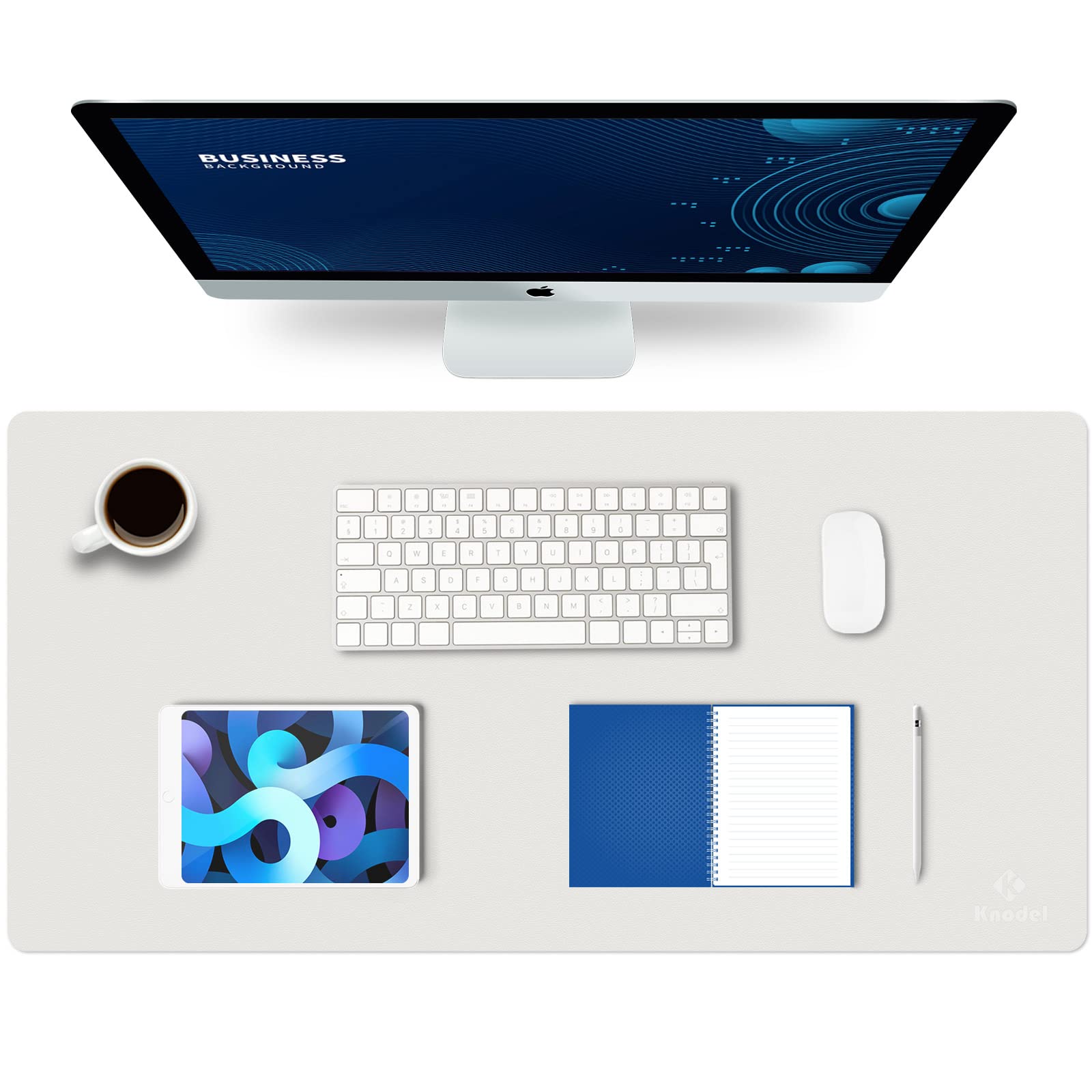 K KNODEL Large Office Leather Desk Mat, Mouse and Keyboard Pad, Computer and Laptop Mat, Desktop Protector and Cover, Writing Pad and Blotter (31.5"x15.7", White)