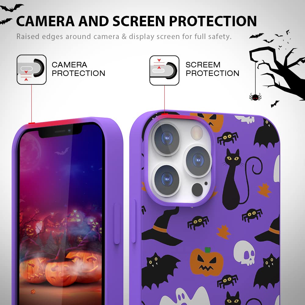 CAROKI Halloween Matte Phone Case for iPhone 13 Pro Max with Purple Matte Halloween Ghost Pumpkin Pattern Soft TPU Anti-Fall Protective Slim Shockproof Cover for iPhone 13 Pro Max