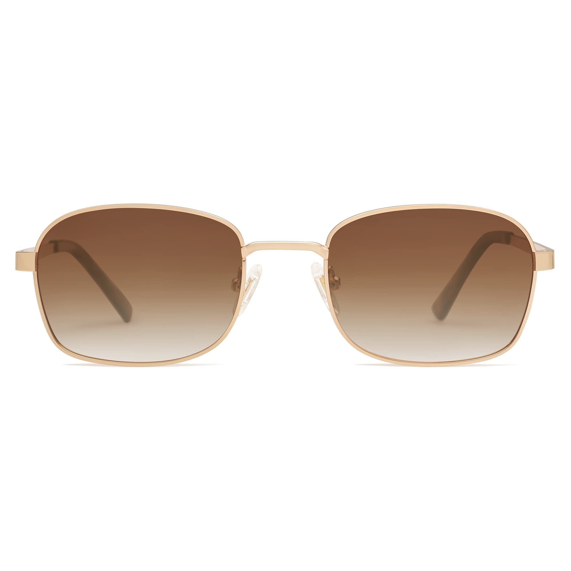 SOJOS Retro Rectangle Polarized Sunglasses for Women and Men,Vintage Narrow Square Womens Shades SJ1177 Gold Brown Grading