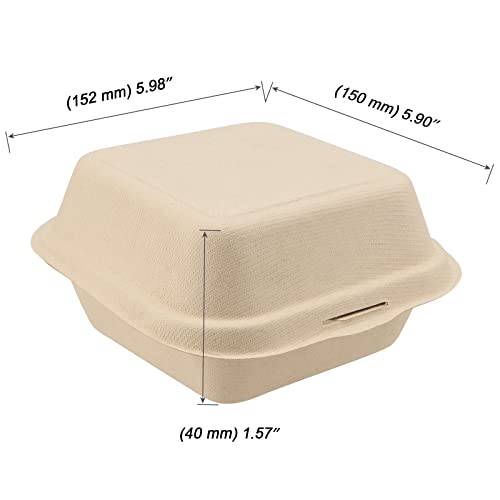 MOUYAT 100 Pack 6x6 Inch Clamshell Take out Food Containers, Single Compartment To Go Hamburger Box with Hinged Lid, Take Home containers for Kitchens, Parties, Restaurants, Food Trucks, Brown