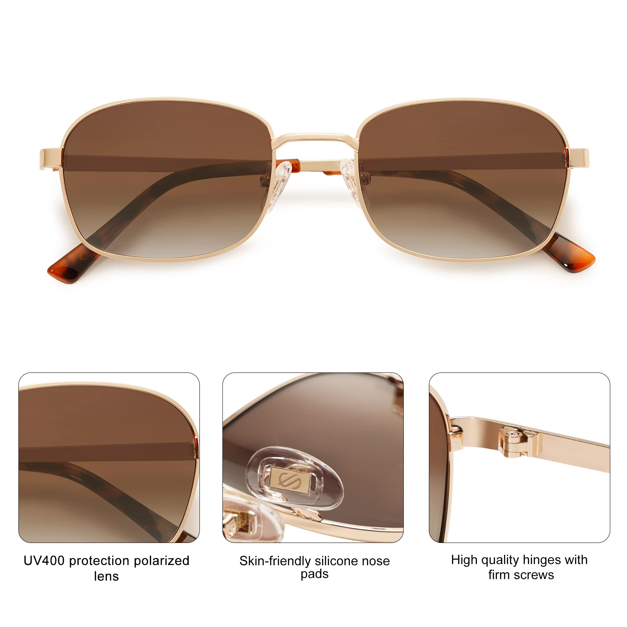SOJOS Retro Rectangle Polarized Sunglasses for Women and Men,Vintage Narrow Square Womens Shades SJ1177 Gold Brown Grading