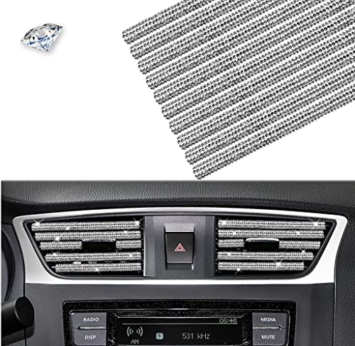 10Pcs Bling Car Vent Outlet Trim,Bling Rhinestone Car Air Conditioner Vent Decoration Strip,Bling Car Interior Moulding Trim Decor Bling Car Accessories (White)