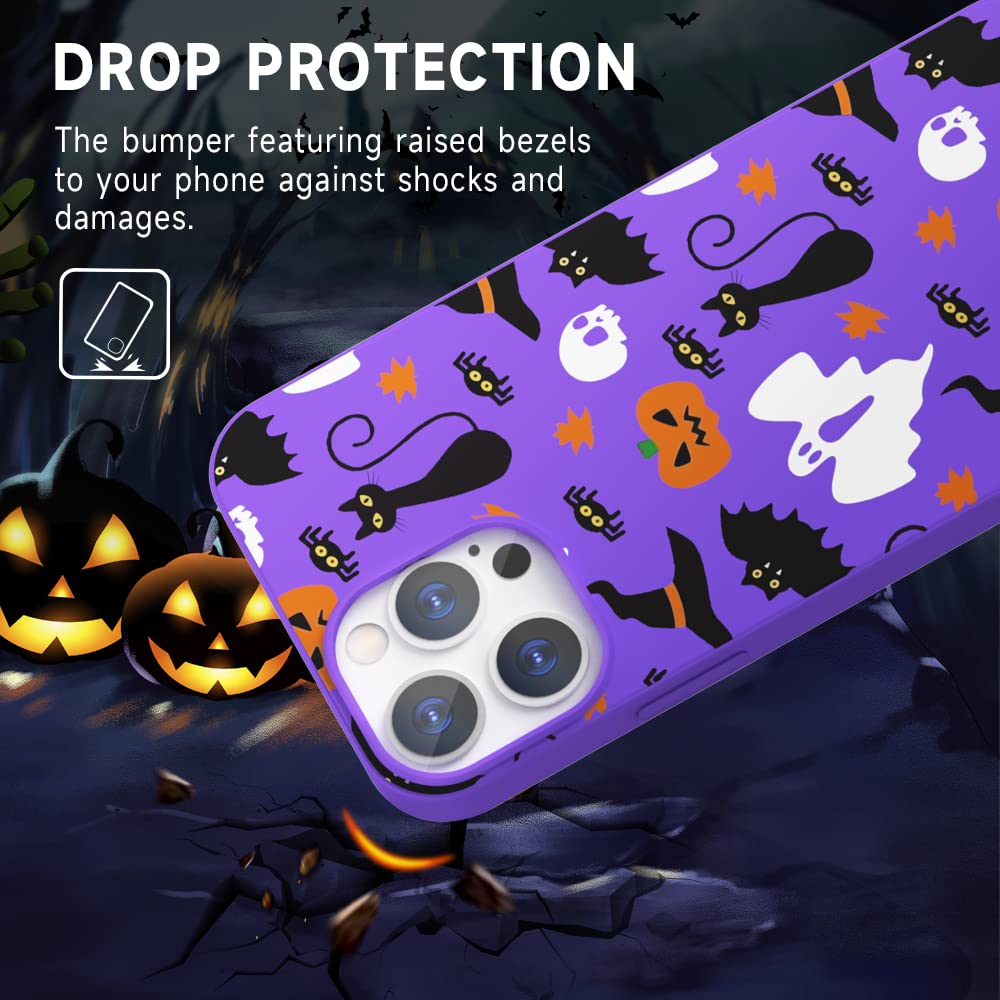 CAROKI Halloween Matte Phone Case for iPhone 13 Pro Max with Purple Matte Halloween Ghost Pumpkin Pattern Soft TPU Anti-Fall Protective Slim Shockproof Cover for iPhone 13 Pro Max