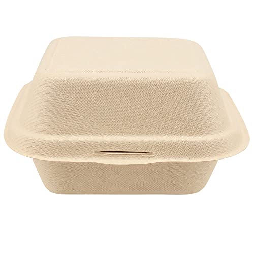 MOUYAT 100 Pack 6x6 Inch Clamshell Take out Food Containers, Single Compartment To Go Hamburger Box with Hinged Lid, Take Home containers for Kitchens, Parties, Restaurants, Food Trucks, Brown