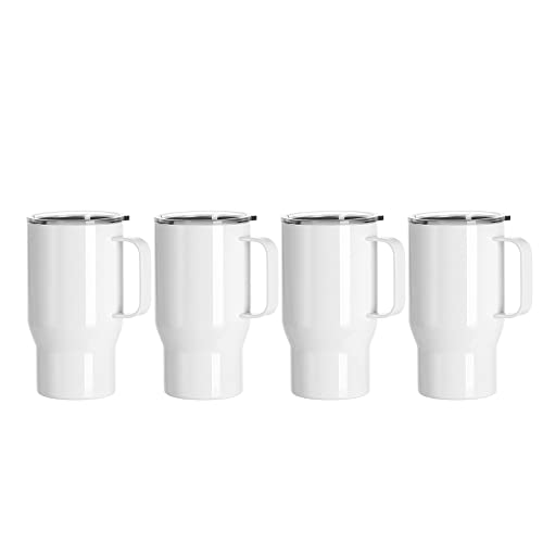 PYD Life Sublimation Tumblers Blanks 18 OZ White Coffee Travel Car Stainless Steel Kids Tumbler with Leakproof Lid and Handle, Sublimation Mugs for Cricut Mug Press and Tumbler Heat Press Print 4 Pack