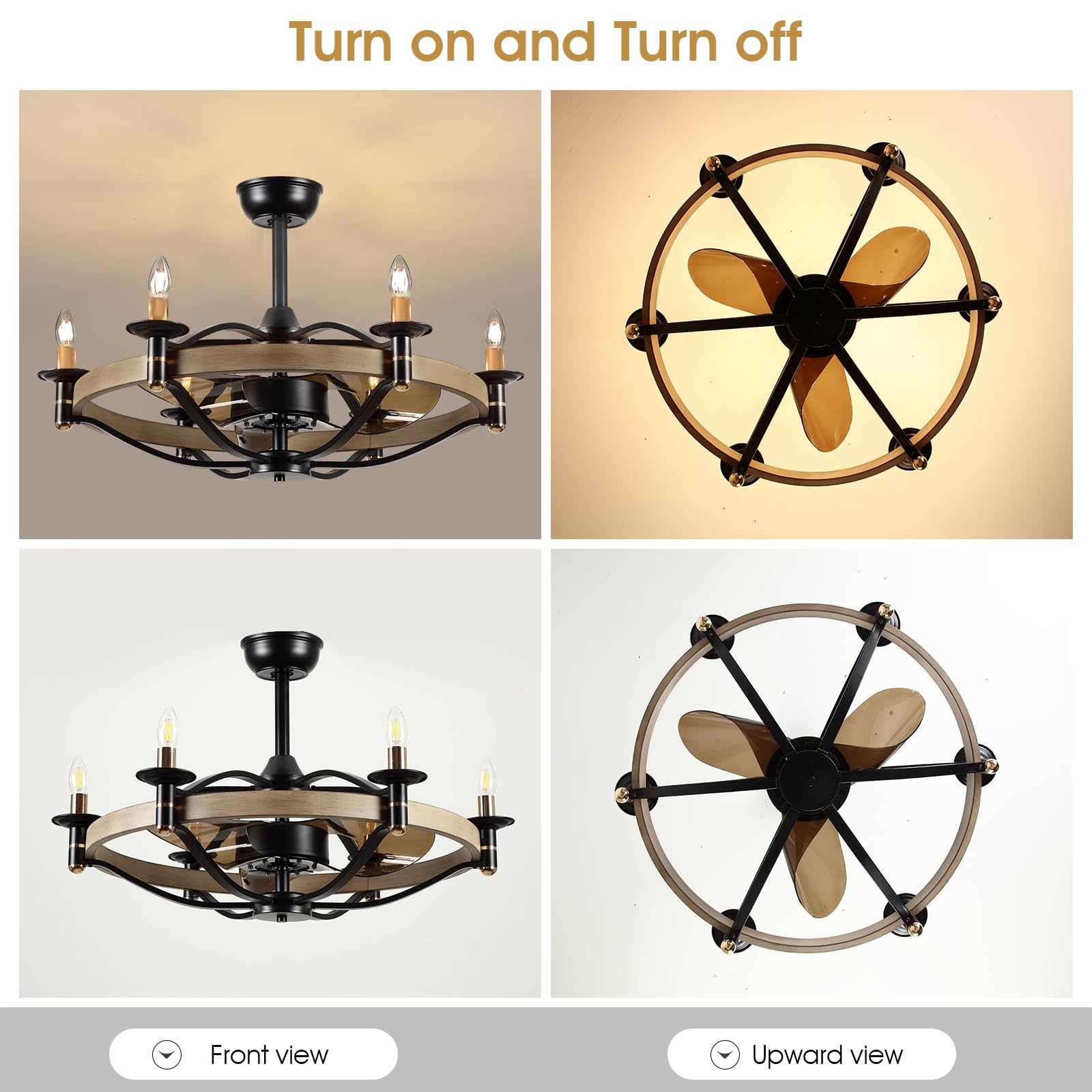 MADSHNE 32" Caged Ceiling Fans with Lights and Remote, Modern Farmhouse Fan Light for Living Room,Black Rustic Chandelier Candles,Reversible(Bulbs Included)