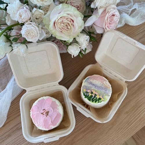 MOUYAT 100 Pack 6x6 Inch Clamshell Take out Food Containers, Single Compartment To Go Hamburger Box with Hinged Lid, Take Home containers for Kitchens, Parties, Restaurants, Food Trucks, Brown
