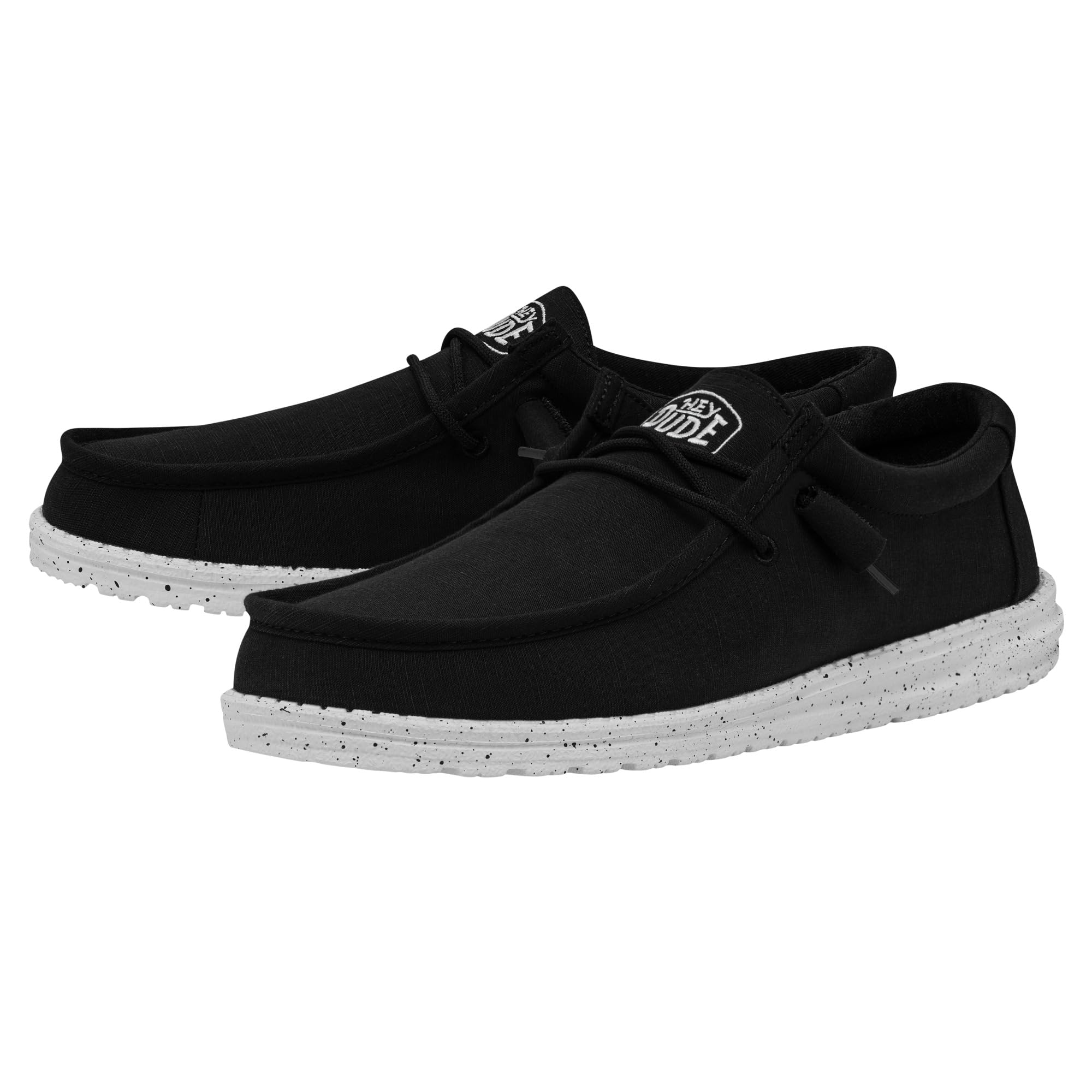 Hey Dude Men's Wally Slub Canvas Black Size 11| Men's Loafers | Men's Slip On Shoes | Comfortable & Light-Weight