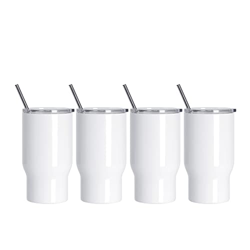 PYD Life Sublimation Kids Tumblers Blanks 18 OZ White Coffee Travel Car Stainless Steel Mugs Cups with Lid Straw for Cricut Mug Press and Tumbler Heat Press Print 4 Pack