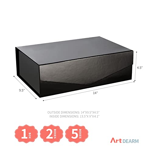 ARTDEARM Gift Box 13.5x9x4.1 Inches, Large Gift Box with Lid, Black Gift Box, Sturdy Gift Box, Magnetic Closure Gift Box, Groomsman Proposal Box for Gift (Glossy Black)