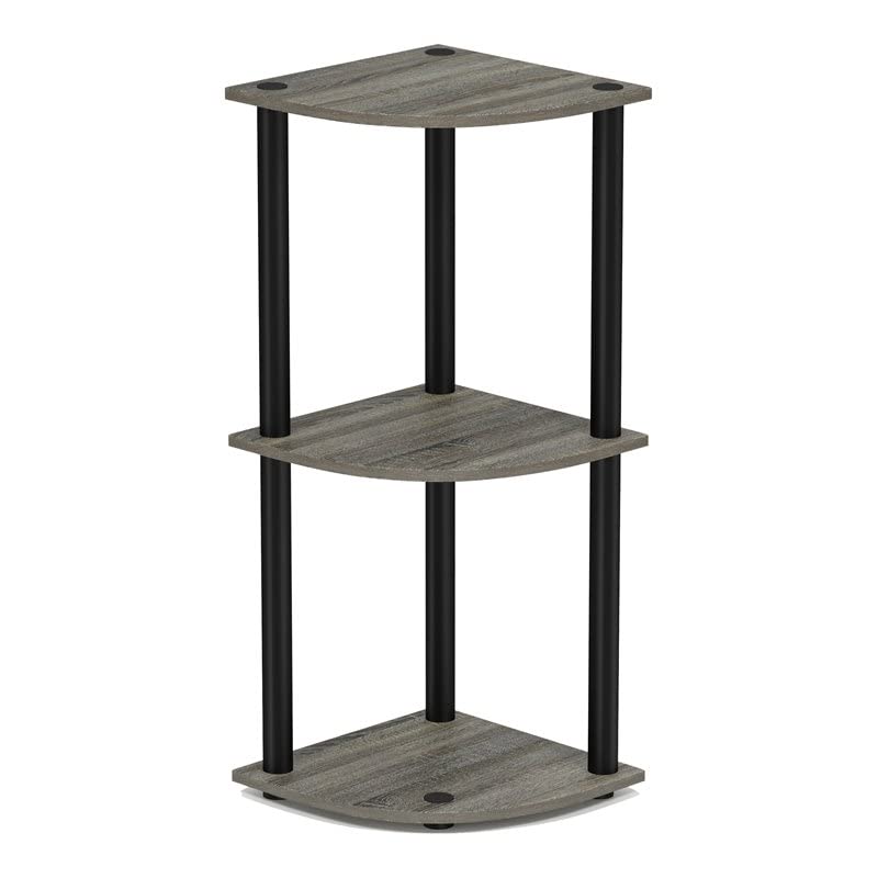 Furinno 3-Tier Corner Display Rack and End Table Bundle (12077GYW/BK, French Oak Grey/Black)