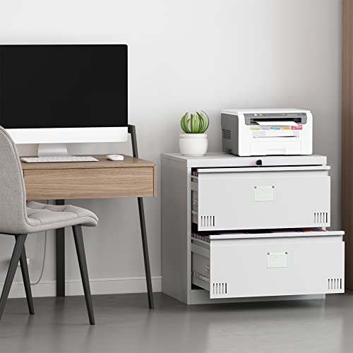 kingwolfox Lateral File Cabinet with Lock, 2 Drawers Large Metal Filing Cabinet, Home Office Lockable File Storage Cabinet for Hanging Legal/Letter A4/F4 Size.
