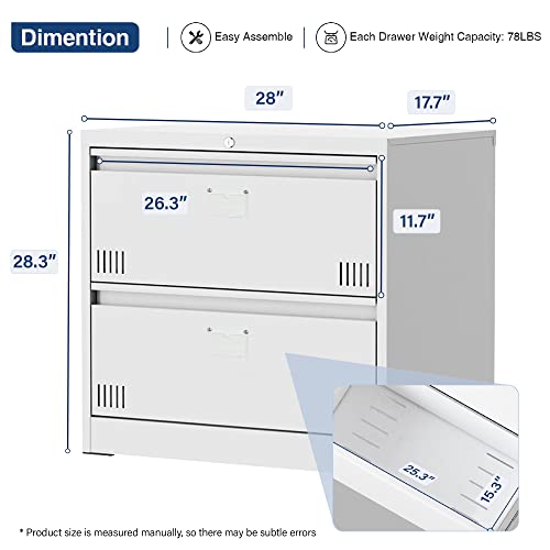 kingwolfox Lateral File Cabinet with Lock, 2 Drawers Large Metal Filing Cabinet, Home Office Lockable File Storage Cabinet for Hanging Legal/Letter A4/F4 Size.
