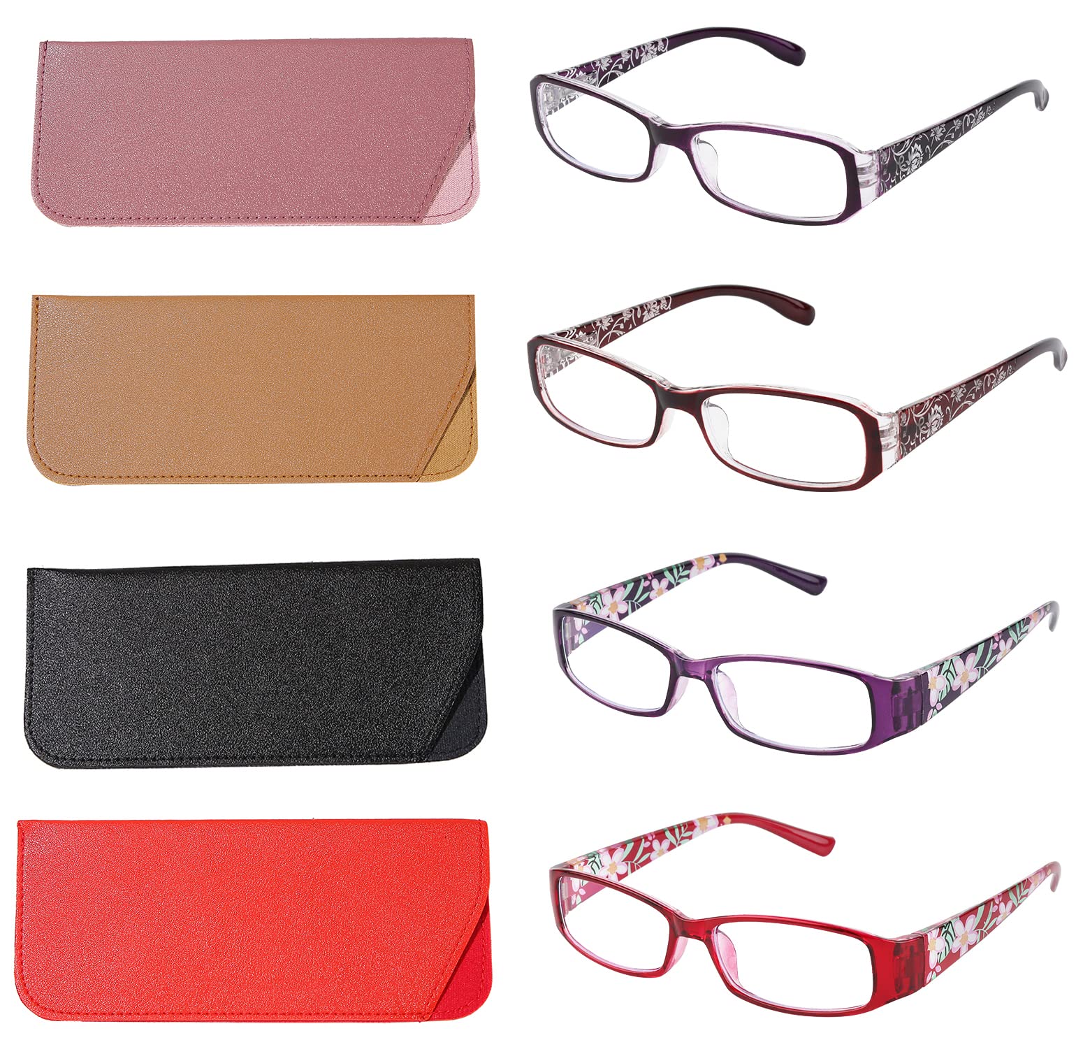 WALMXX Reading Glasses Women Blue Light Blocking Lightweight Compact Readers Computer Eyeglasses (2 styles 4 Pack, 3.5, multiplier_x)