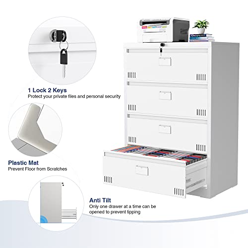 kingwolfox Lateral File Cabinet with Lock, 2 Drawers Large Metal Filing Cabinet, Home Office Lockable File Storage Cabinet for Hanging Legal/Letter A4/F4 Size.