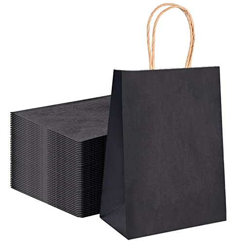 Fib-utopia 100Pcs Small Black Gift Bags Bulk, 5.25x3.75x8 Inches Kraft Paper Gift Bags with Handles