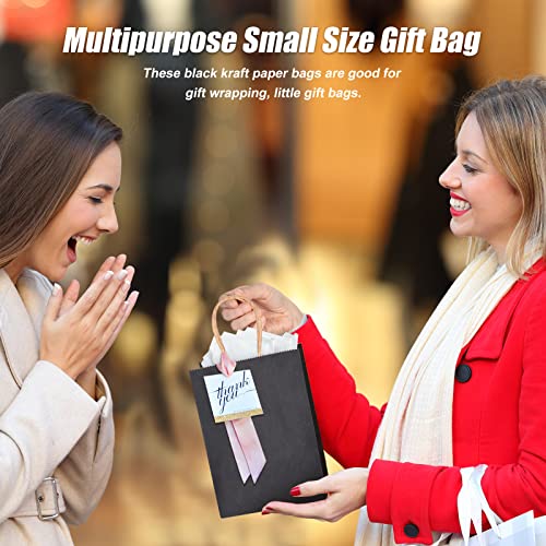 Fib-utopia 100Pcs Small Black Gift Bags Bulk, 5.25x3.75x8 Inches Kraft Paper Gift Bags with Handles