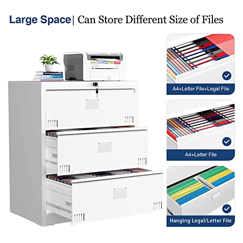kingwolfox Lateral File Cabinet with Lock, 2 Drawers Large Metal Filing Cabinet, Home Office Lockable File Storage Cabinet for Hanging Legal/Letter A4/F4 Size.