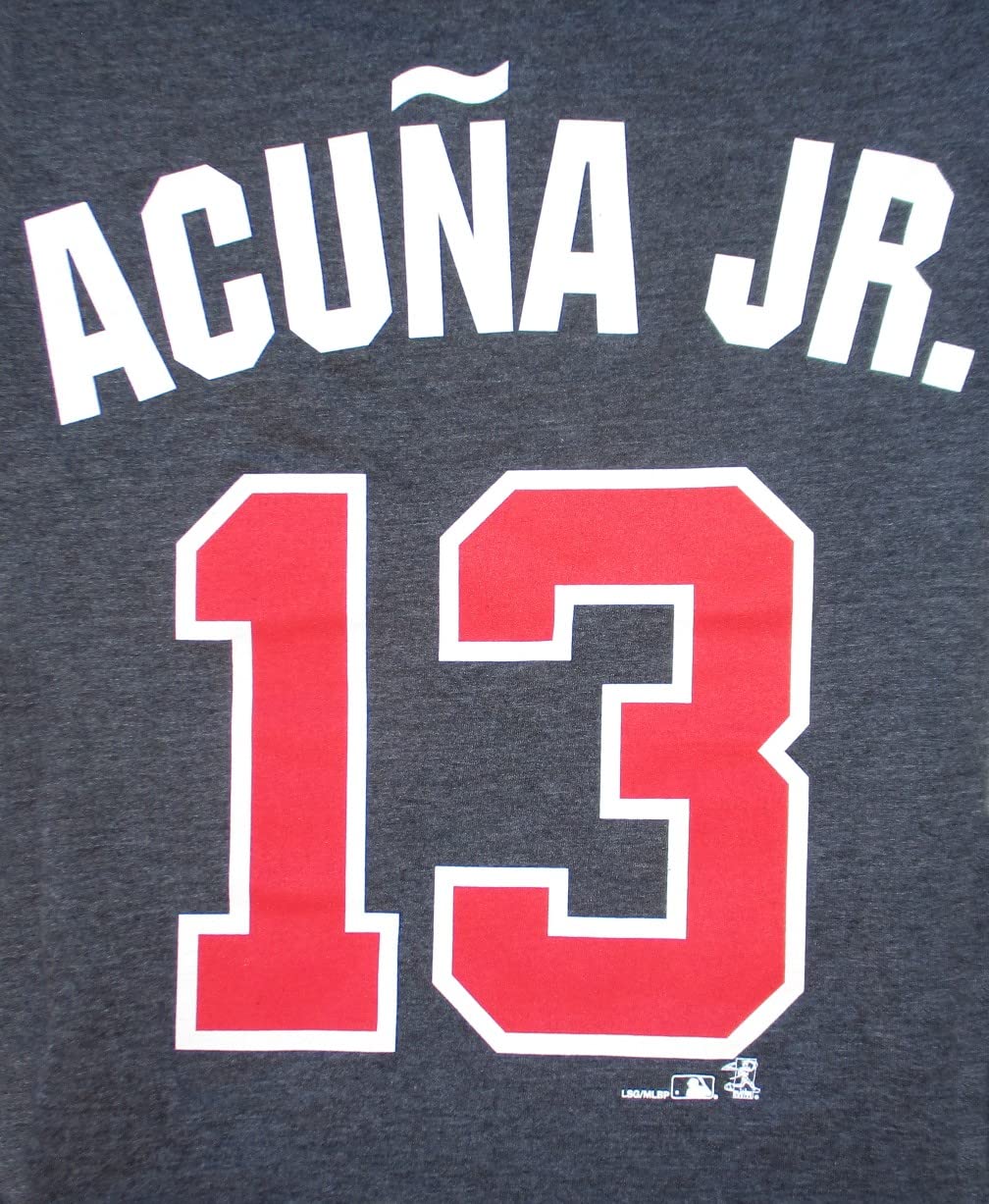 Ronald Acuña Jr. #13 Name and Number Short Sleeve Shirt - Charcoal Gray (Atlanta Braves, Large)