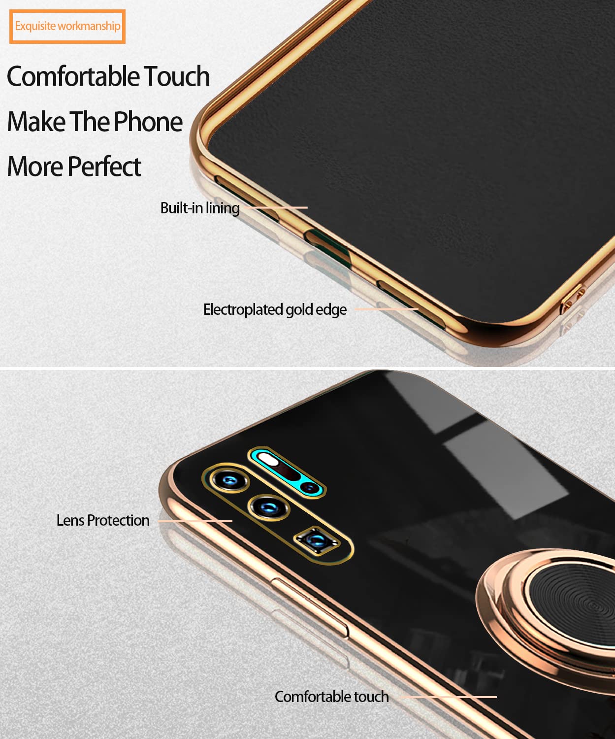 Wousunly Compatible with Huawei P30 Pro Case Ring Holder Magnet Green, Huawei P30 Pro Phone Case Silicone Shockproof Plate Luxury Slim Cover (Black)