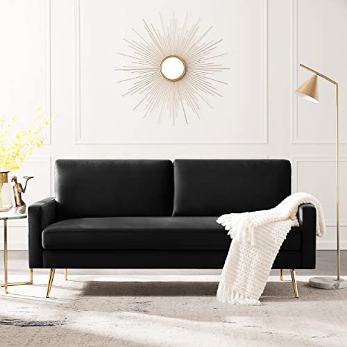 QYSMT 62inch Velvet Square Arm Loveseat,Velvet Cover Modern Design Couch,with Gold-Finished Metal Legs, with 500 LB Load, 62'' x 30.7'' x 32.7''Tools-Free Assemble (Black) (LHSC18)