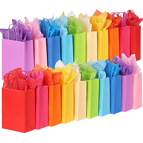 TOMNK 50pcs Small Gift Bags with 50 Tissues Papers 10 Colors Party Favor Bags with Handles, Small Size Rainbow Gift Bags for Christmas Day, Wedding, Baby Shower, Birthday, Party Supplies and Gifts