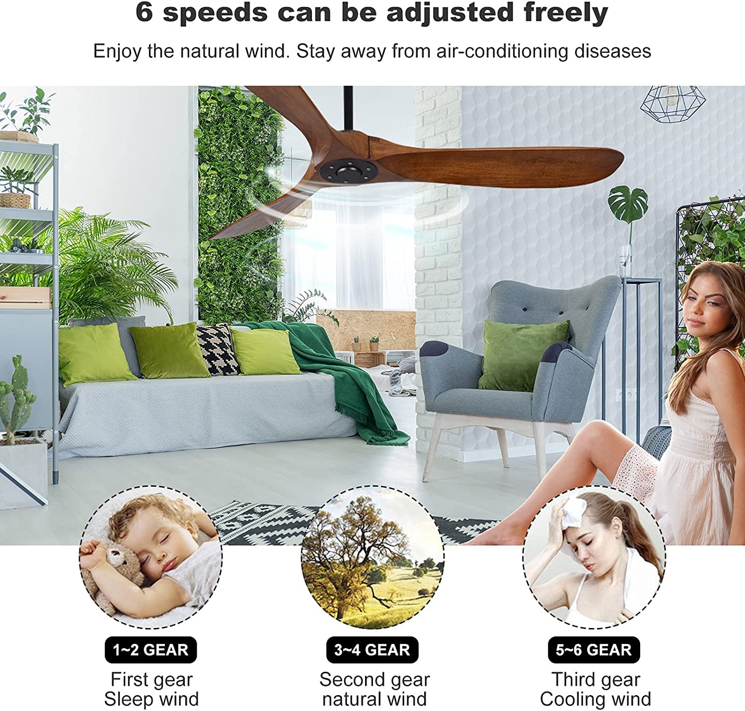 NWIASS 70 Inch Outdoor Ceiling Fans for Patios, Modern Ceiling Fan No Light with Remote Solid Wood Ceiling Fan Damp Rated, 3 Blade Large Ceiling Fan for Indoor High Low Sloped Ceiling, DC Ceiling Fan