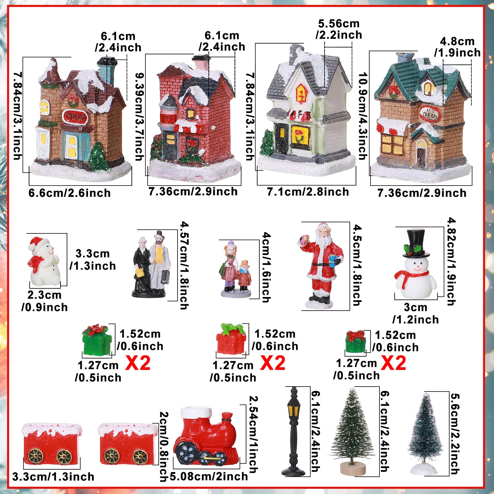 Yerliker Christmas Village Set LED Lights Houses with Figurines Battery Operated TZ0346