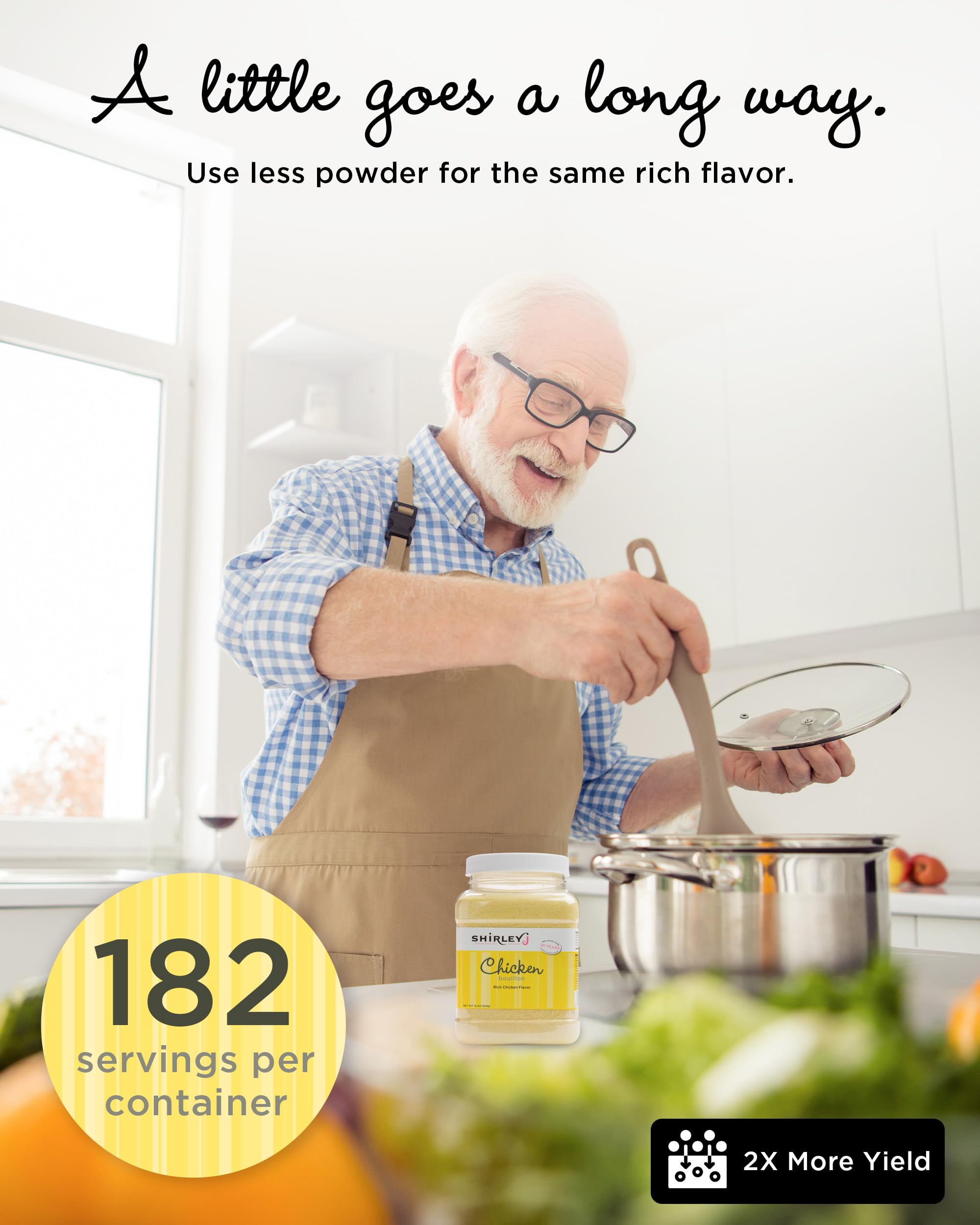 Shirley J Bouillon Powder - Rich, Concentrated, & Less Sodium Chicken Bouillon - Easy to Use Chicken Powder for Soup, Stew, Gravy, & More - 1 lb.