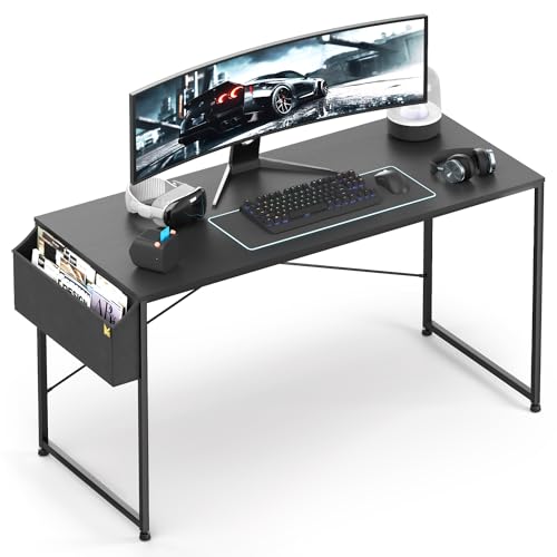MoNiBloom Computer Desk 55", Simple Style Home Gaming Desk with Storage Bag, Office Writing Workstation- Black