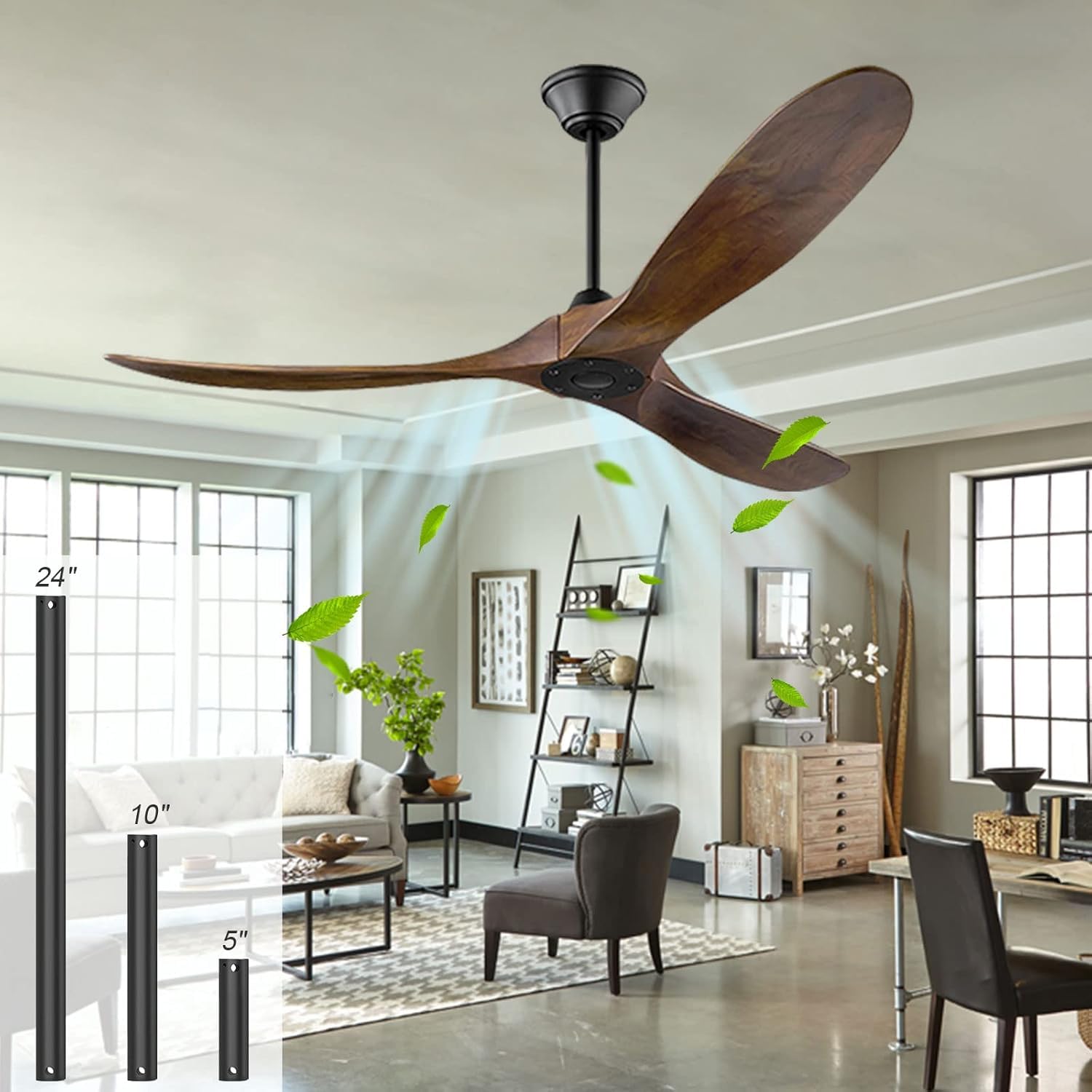NWIASS 70 Inch Outdoor Ceiling Fans for Patios, Modern Ceiling Fan No Light with Remote Solid Wood Ceiling Fan Damp Rated, 3 Blade Large Ceiling Fan for Indoor High Low Sloped Ceiling, DC Ceiling Fan