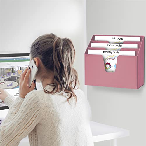 Acrimet Horizontal Triple File Folder Holder Organizer (Solid Pink Color)