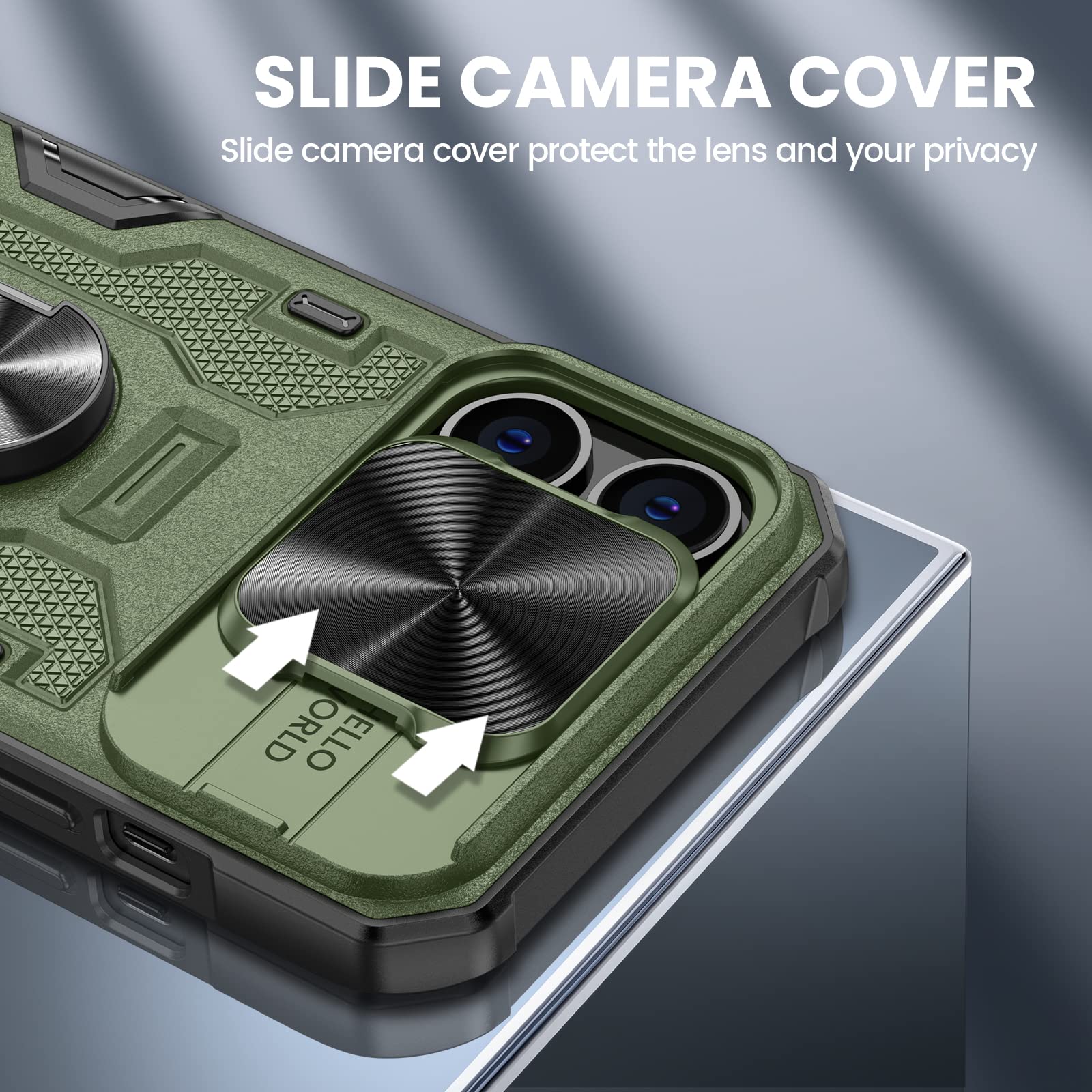 VEGO for iPhone 14 Pro Max Case, iPhone 14 ProMax Case with Slide Camera Cover Built-in 360° Rotate Ring Stand Kickstand Fit for Magnetic Car Mount Cover Case for iPhone 14 Pro Max 6.7" 2022 - Green