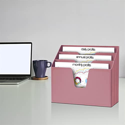 Acrimet Horizontal Triple File Folder Holder Organizer (Solid Pink Color)