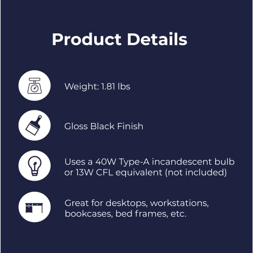 V- Light Black Adjustable Desk Lamp with Heavy Duty Clamp Clip, Flexible Gooseneck Lamp, Bed Light, Reading Lamp, or Study Light 14 inches