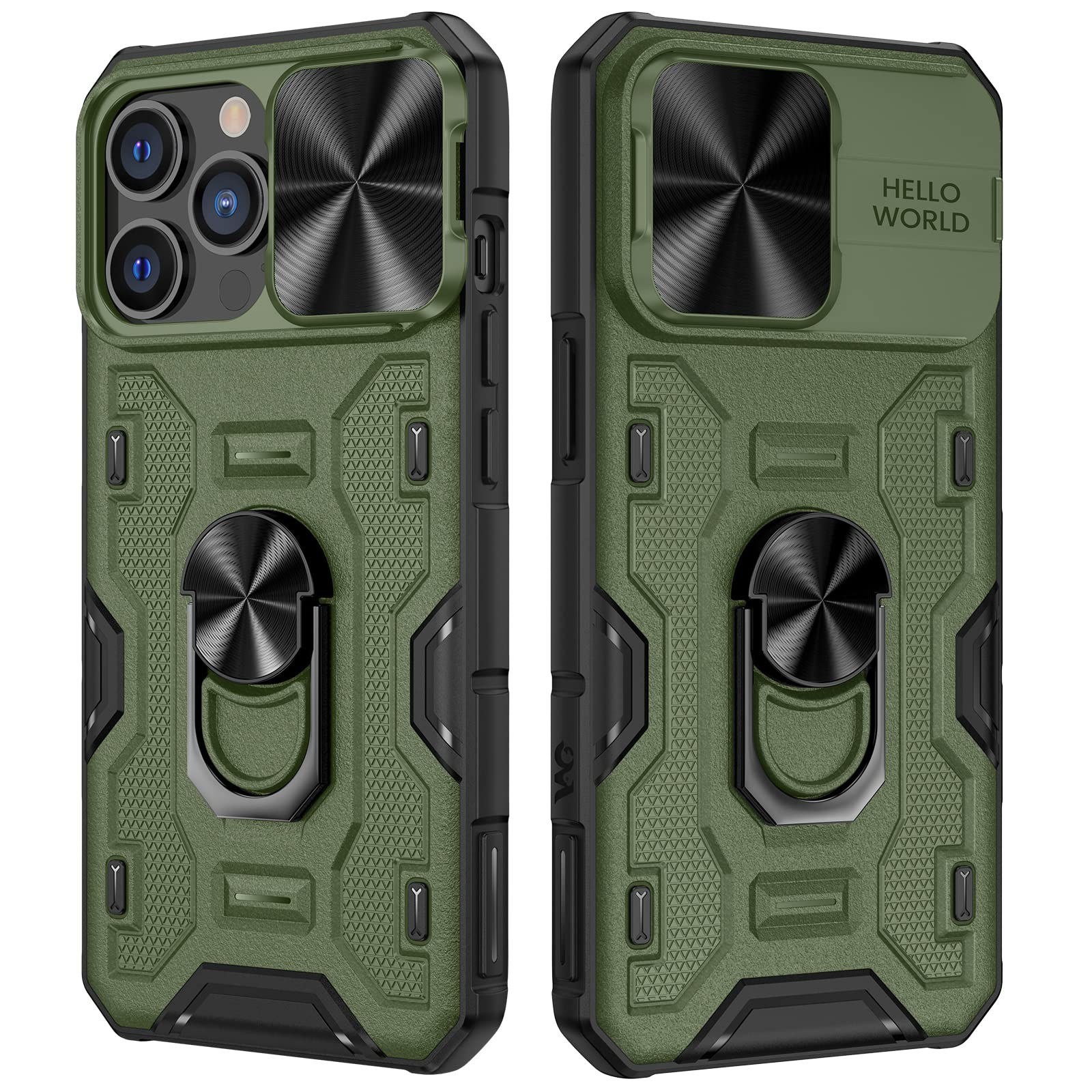 VEGO for iPhone 14 Pro Max Case, iPhone 14 ProMax Case with Slide Camera Cover Built-in 360° Rotate Ring Stand Kickstand Fit for Magnetic Car Mount Cover Case for iPhone 14 Pro Max 6.7" 2022 - Green